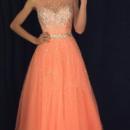 Coral Prom Dresses,cap Sleeves Prom Gowns,long Evening Dress,beaded ...