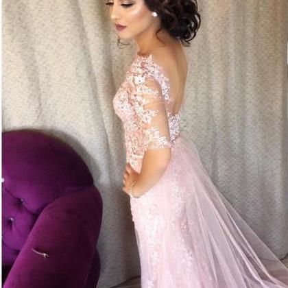 Modest Evening Dress,pink Prom Dress,lace Prom Dress,mermaid Prom Dress ...