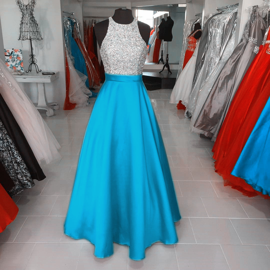 Turquoise Blue Prom Dresses,long Evening Gowns,halter Prom Dress ...