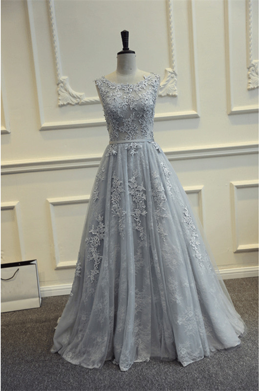 Lace Evening Dresses,modest Prom Dress,backless Prom Gowns.silver Prom ...