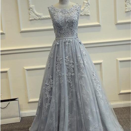 Lace Evening Dresses,modest Prom Dress,backless Prom Gowns.silver Prom ...