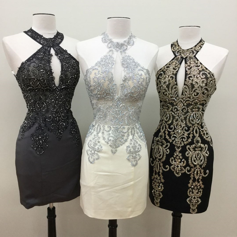 Halter Prom Dress Short,embroidery Dress,short Homecoming Dress,elegant ...