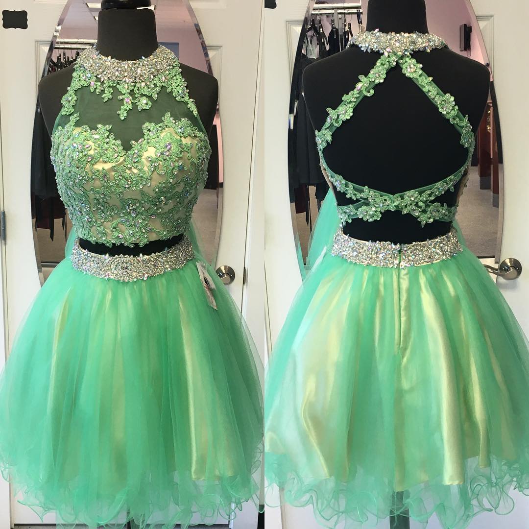 Gorgeous Lace Appliques And Beaded Two Piece Homecoming Dresses,short ...